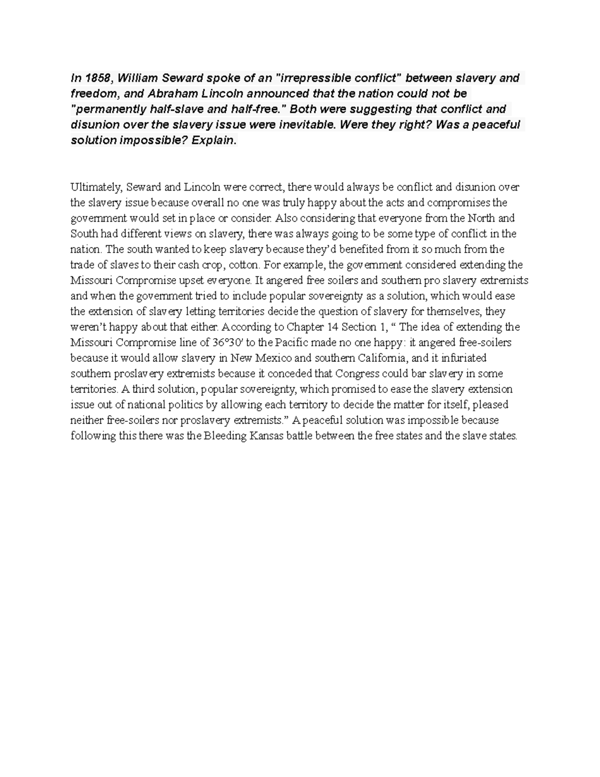 Chapter 13 14 Discussion - In 1858, William Seward spoke of an ...