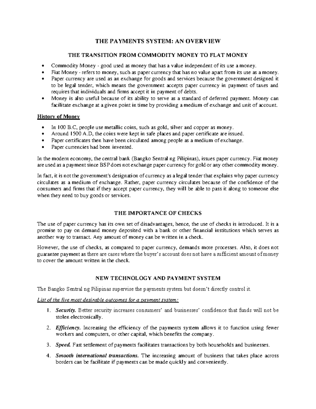 THE Payments System - THE PAYMENTS SYSTEM: AN OVERVIEW THE TRANSITION ...