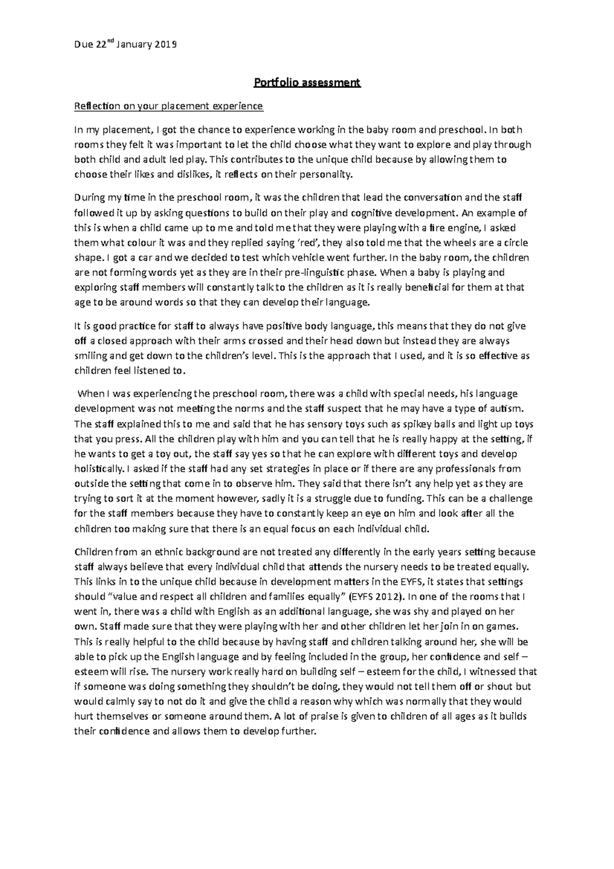 Portfolio Assessment Portfolio Assessment Reflection On Your