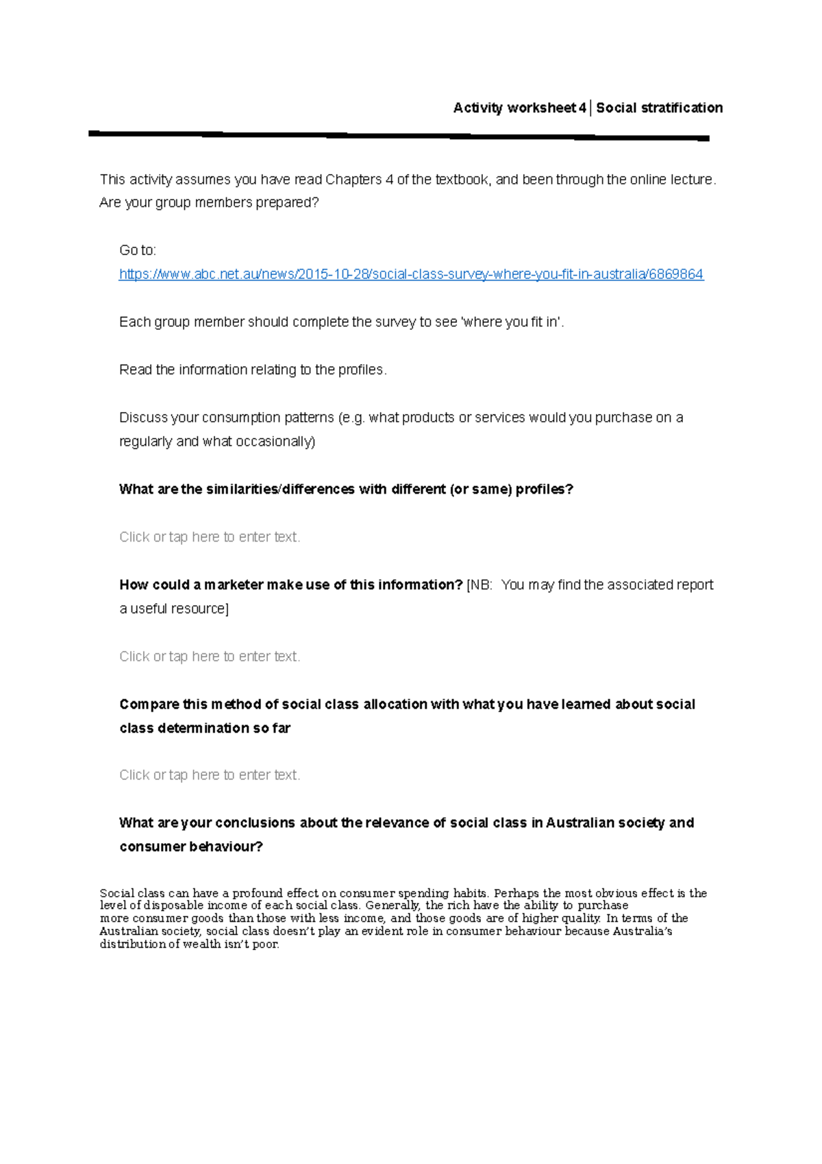 4 Social stratification - Activity worksheet 4│Social stratification ...