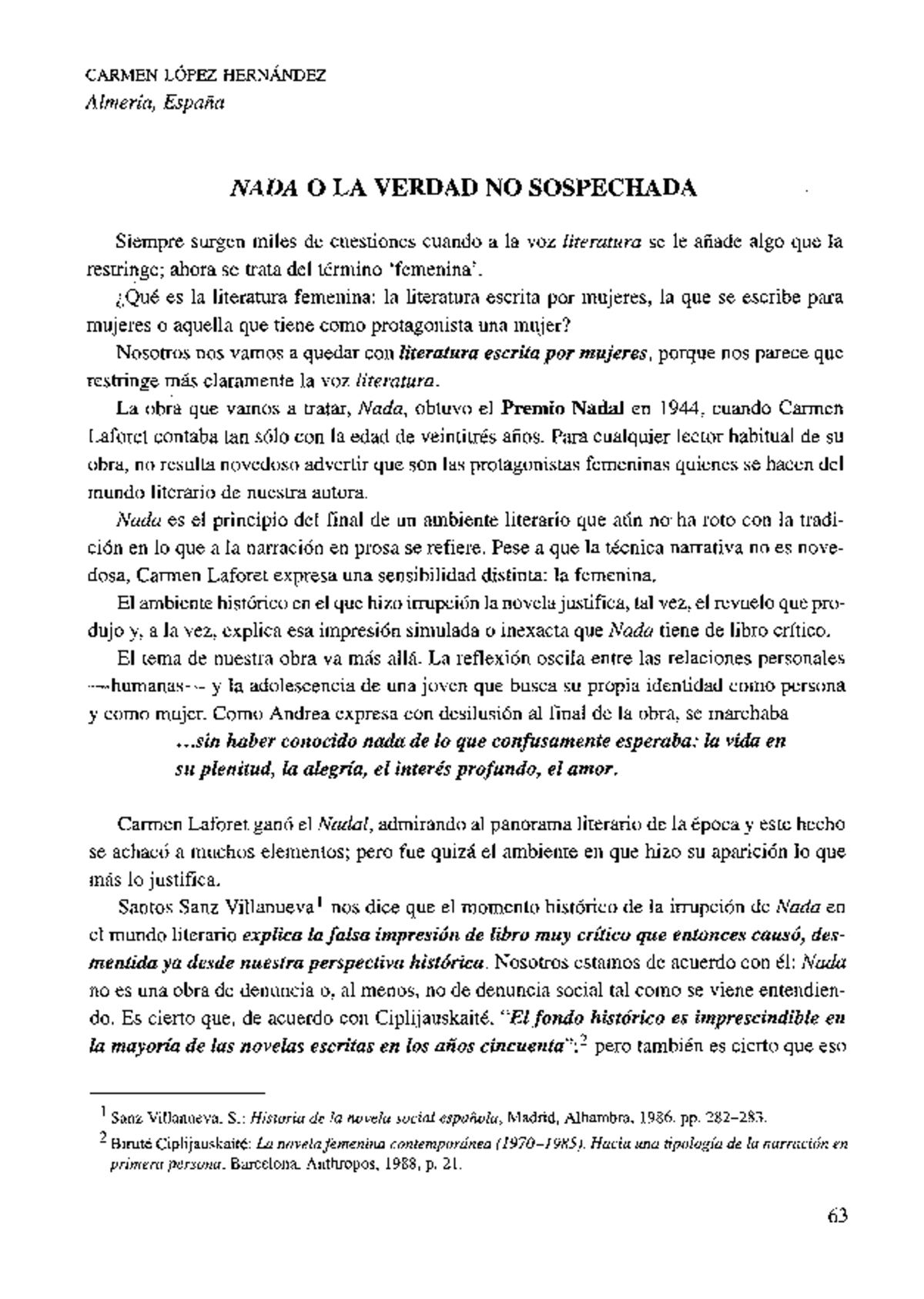 Nada o la verdad no sospechada - CARMEN LÓPEZ HERNÁNDEZ Almería, España ...