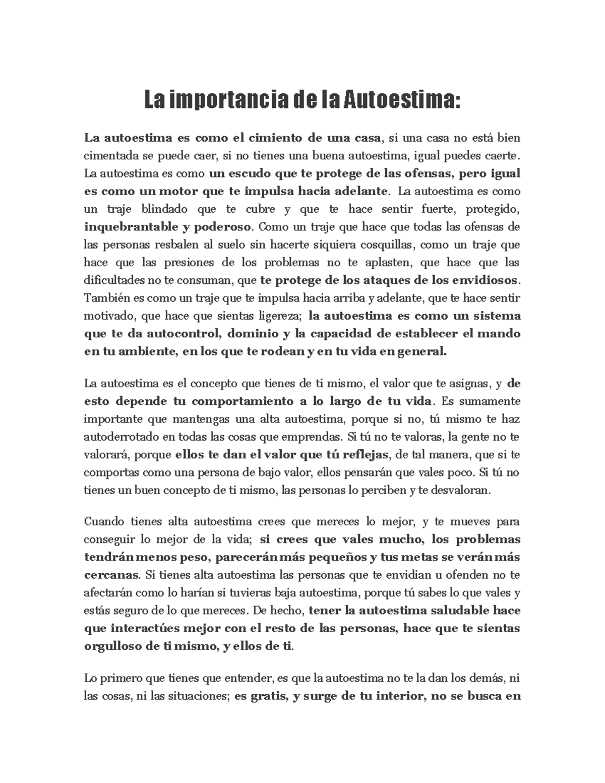 La importancia de la Autoestima - La autoestima es como un escudo que ...