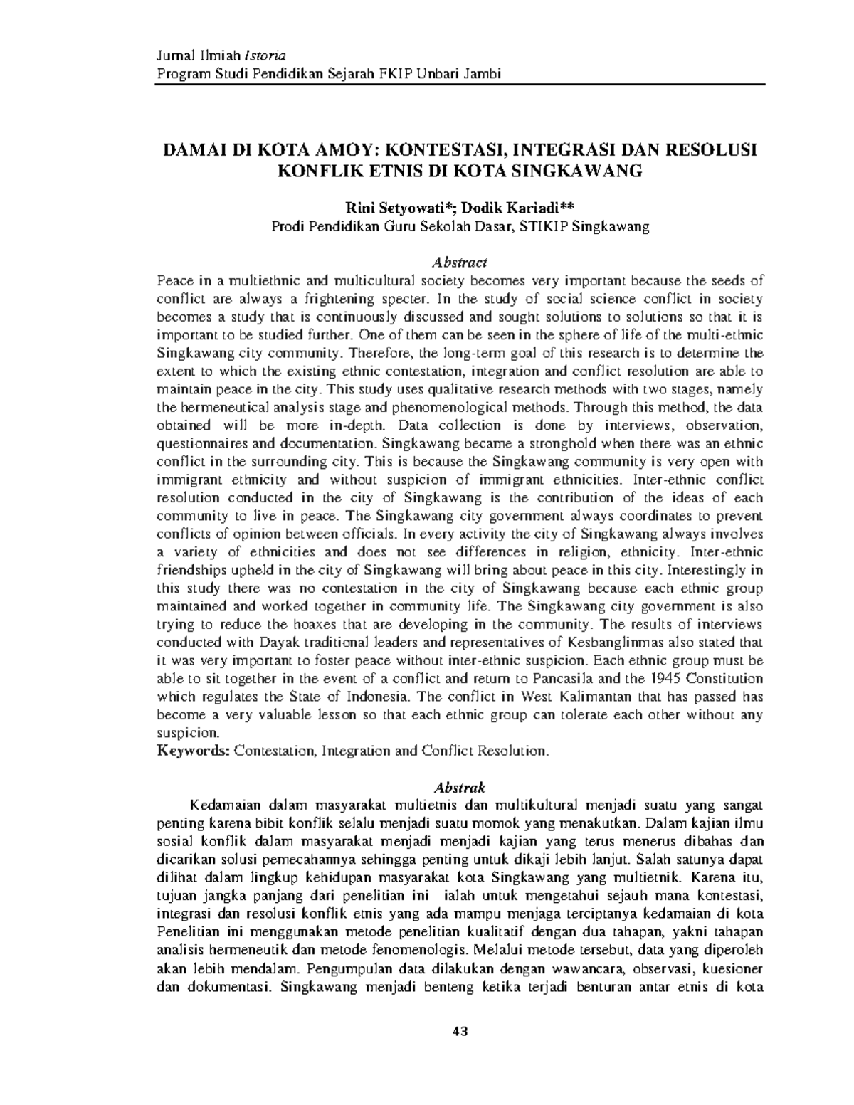 Paper Integrasi di Kota Singkawang - Program Studi Pendidikan Sejarah ...