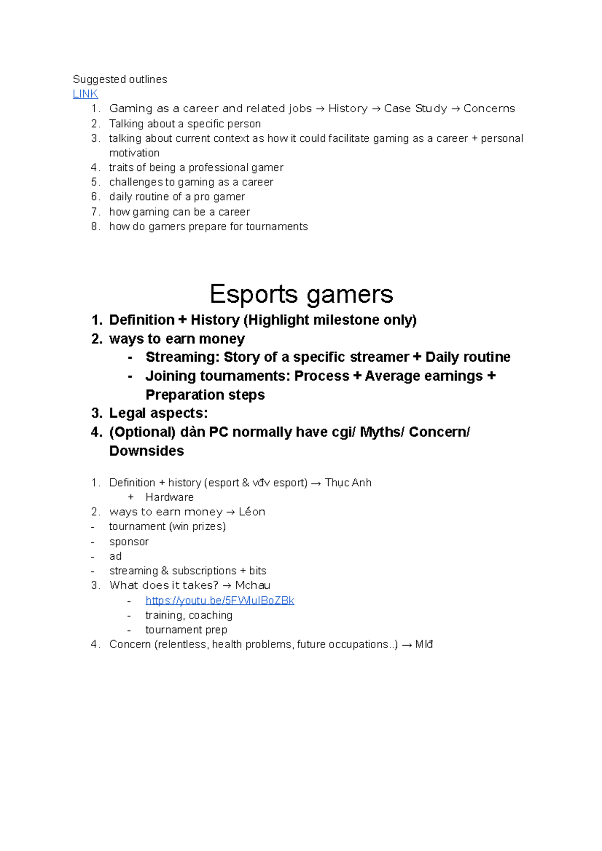 Gaming as a career - ideas - Suggested outlines LINK 1. Gaming as a ...