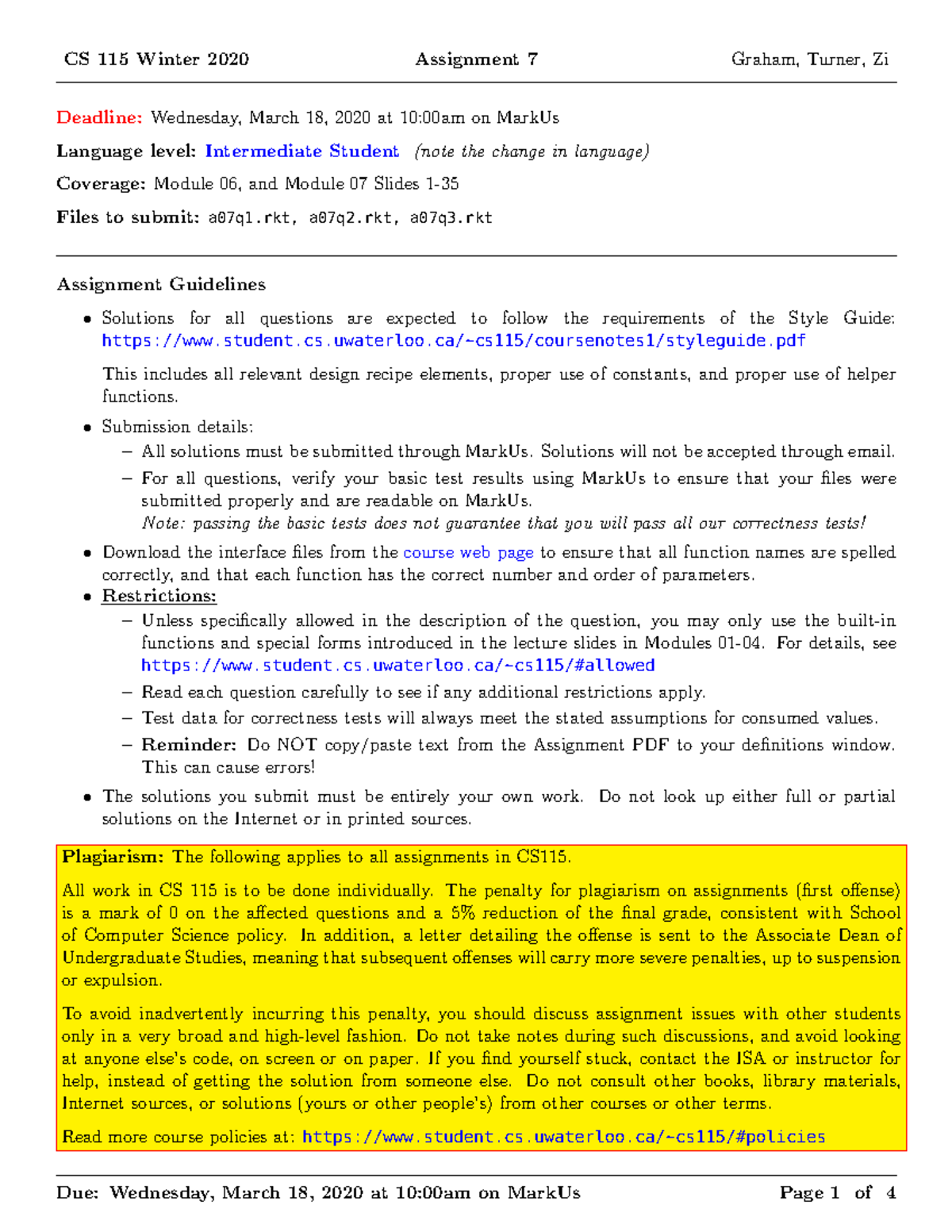 A07 - Assignment CS - Cs 115 - UWaterloo - Studocu