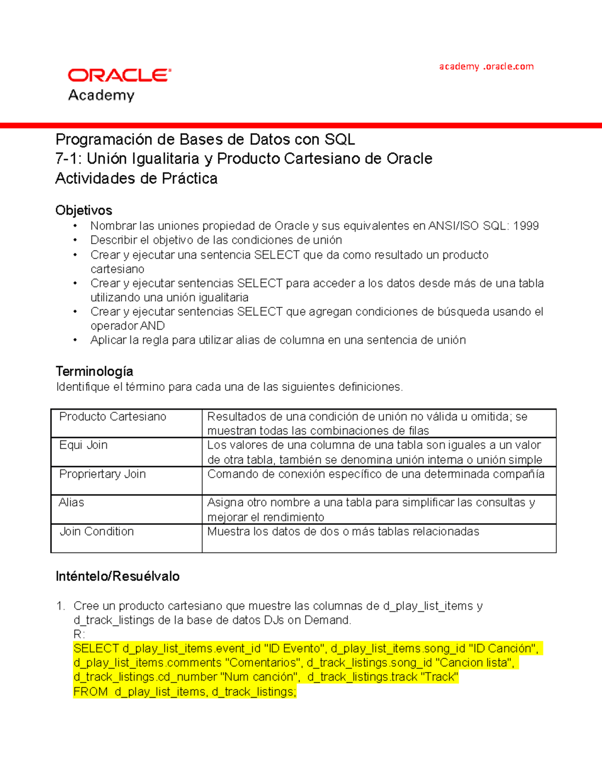 DP 7 1 Prac - Programación de Bases de Datos con SQL 7-1: Unión ...