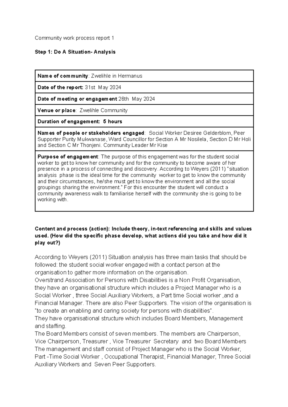 Community report - BSW4805 - Unisa - Studocu