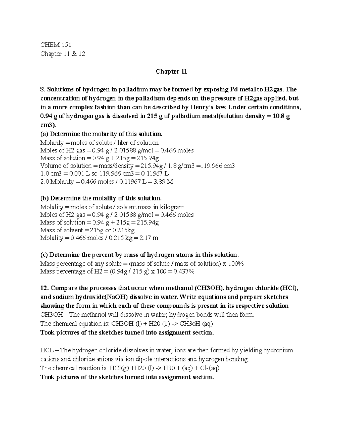 Chapter 11-12 Smith, A - Notes - CHEM 151 Chapter 11 & 12 Chapter 11 8 ...