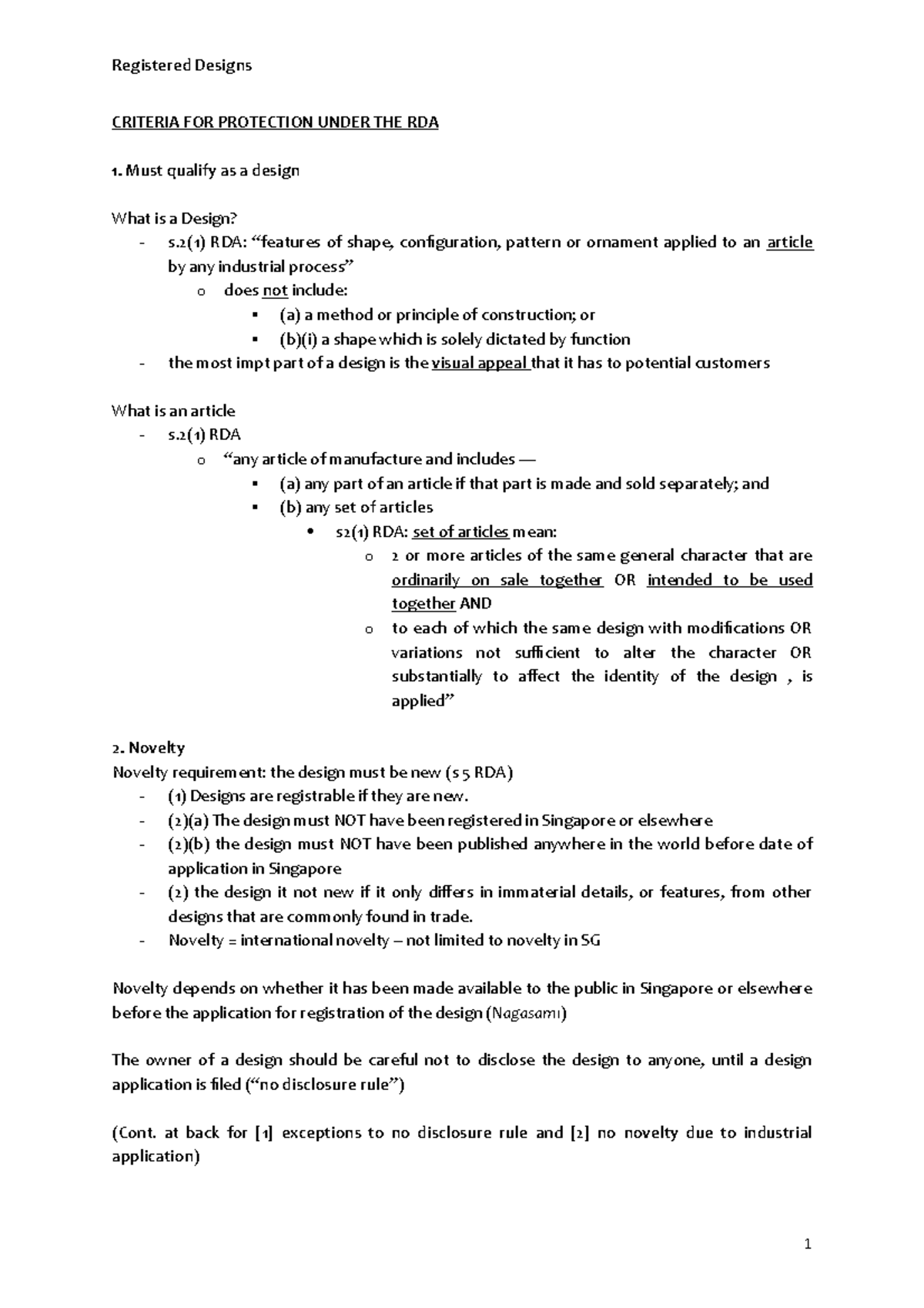 4 - Registered Designs - Summary on RD Law - CRITERIA FOR PROTECTION ...