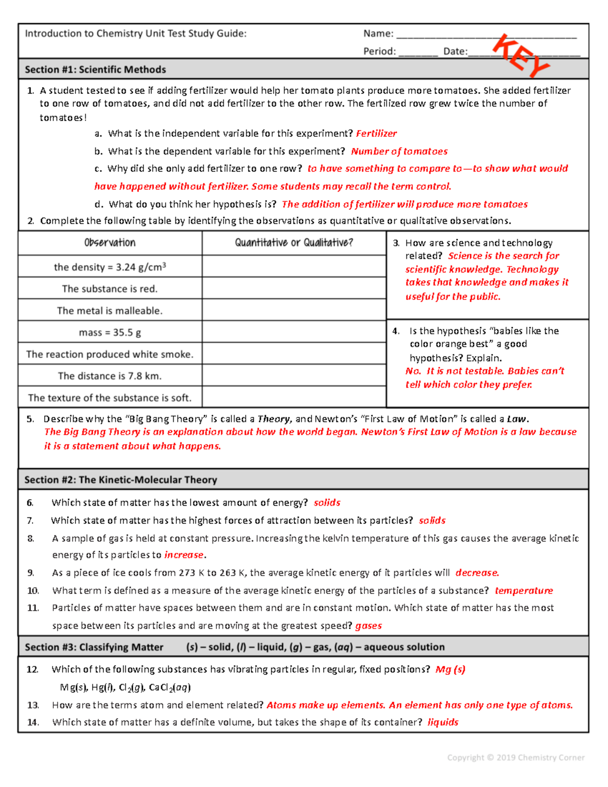 KEY-+Unit+Study+Guide+Answer+Sheet - A student tested to see if adding ...