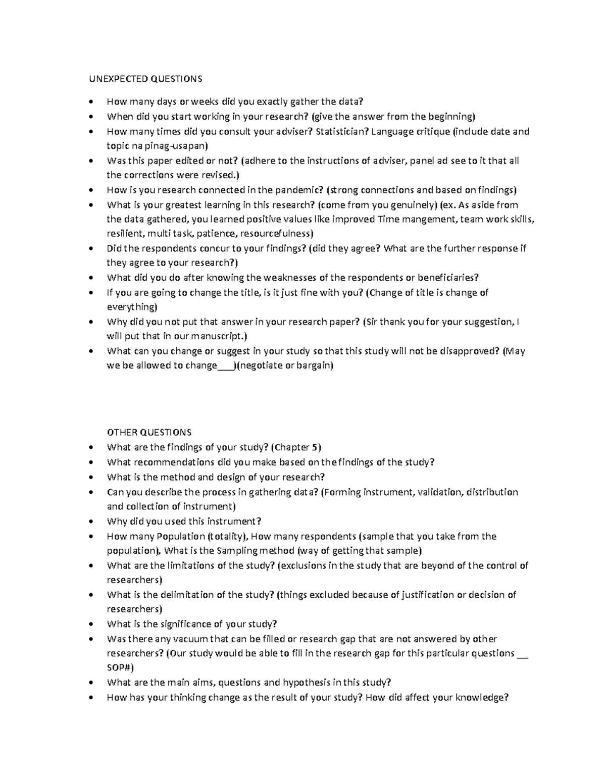 Uncommon Defense Questions - UNEXPECTED QUESTIONS How many days or ...