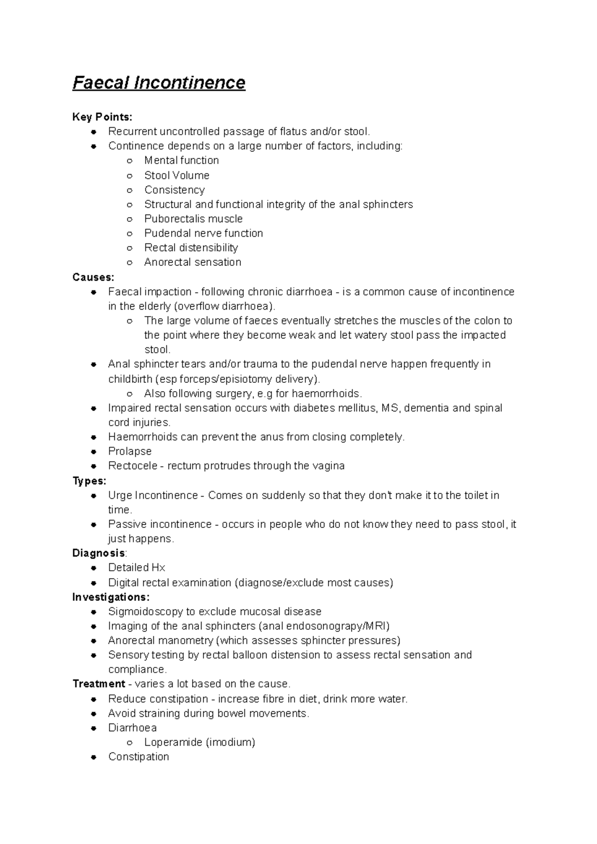 Faecal Incontinence - Lecture notes Year 4 Geriatrics - Faecal ...