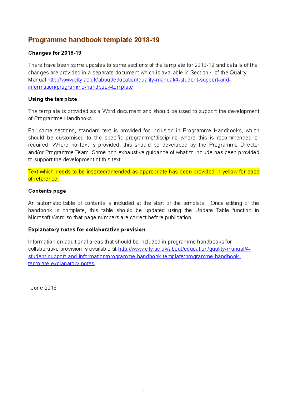 Full Programme Handbook Template 2018 19 - Programme handbook template ...