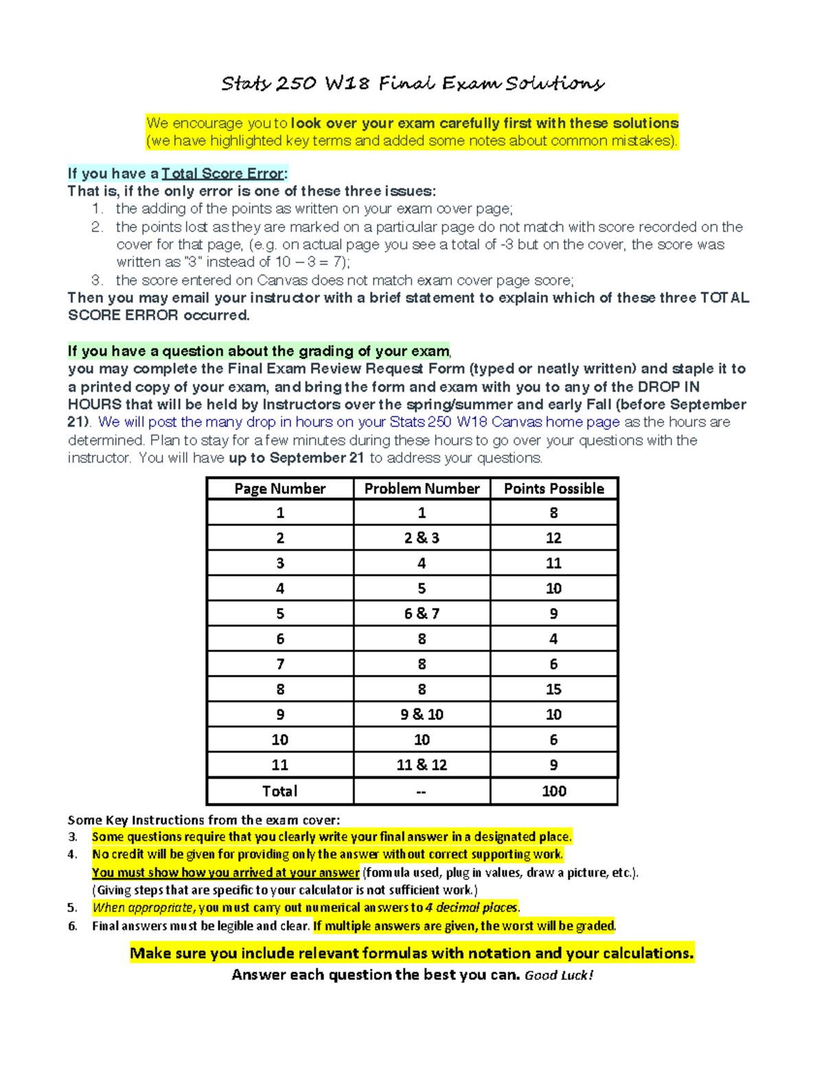 Stats 250 W18 FInal Exam Solutions - Stats 250 W18 Final Exam Solutions ...