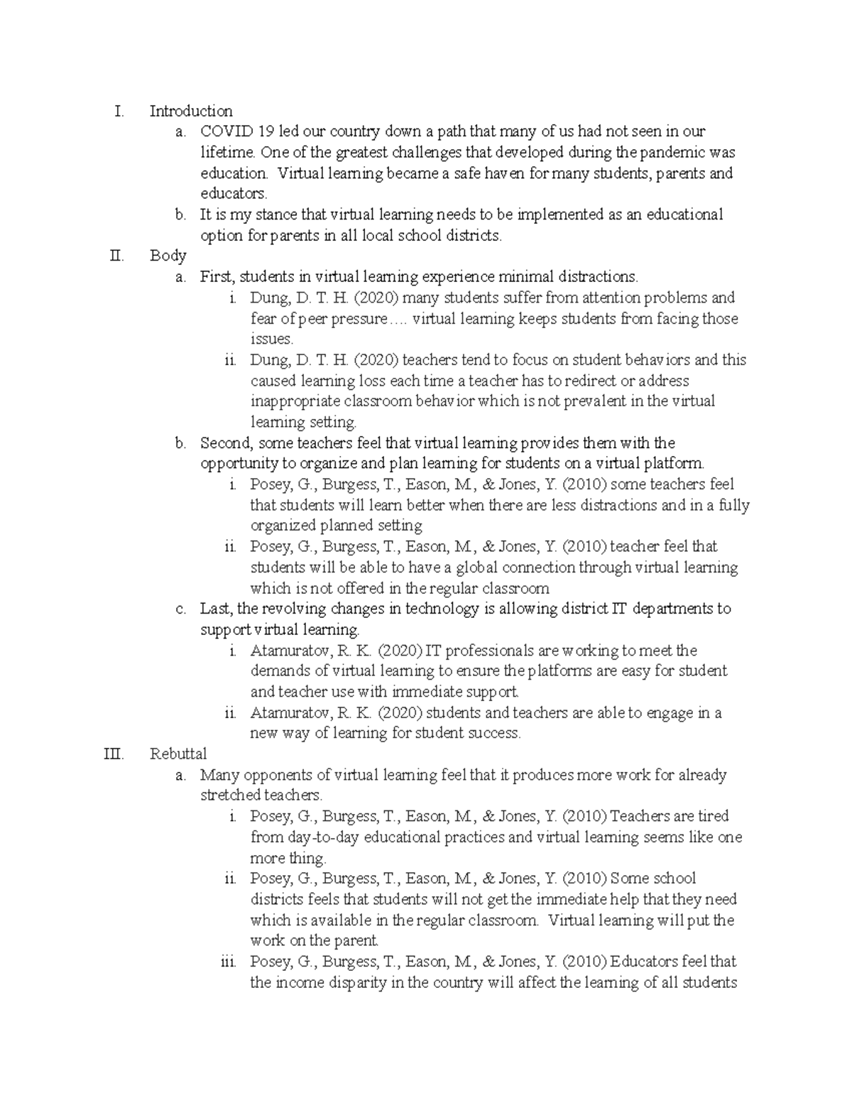 ENG 123 Module 3 Outline Ellington - I. Introduction a. COVID 19 led our country down a path ...