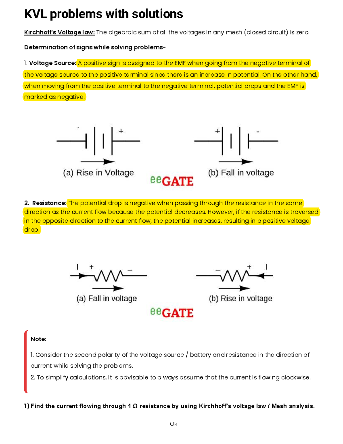KVL problems with solutions Solved problems on Kirchhoff's Voltage Law (KVL) Mesh Analysis ee ...