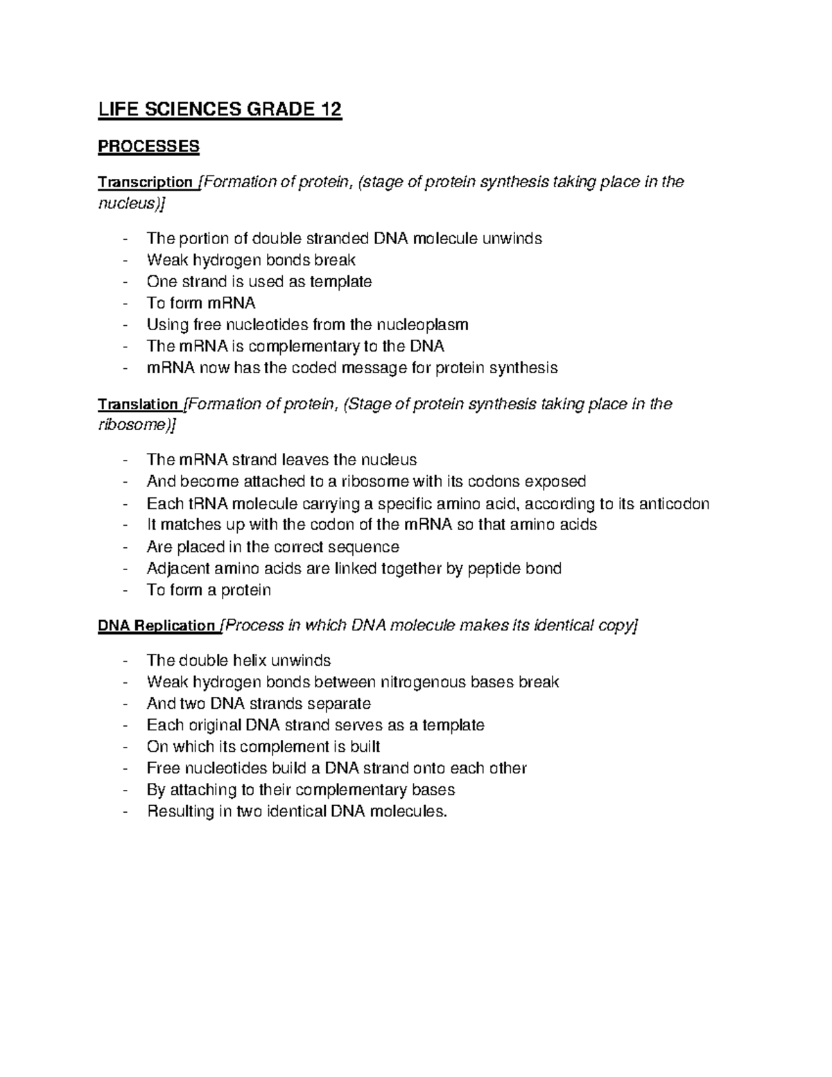 Life Sciences Grade 12 Essays/Processes_ study guide _Easy notes_by T.N ...