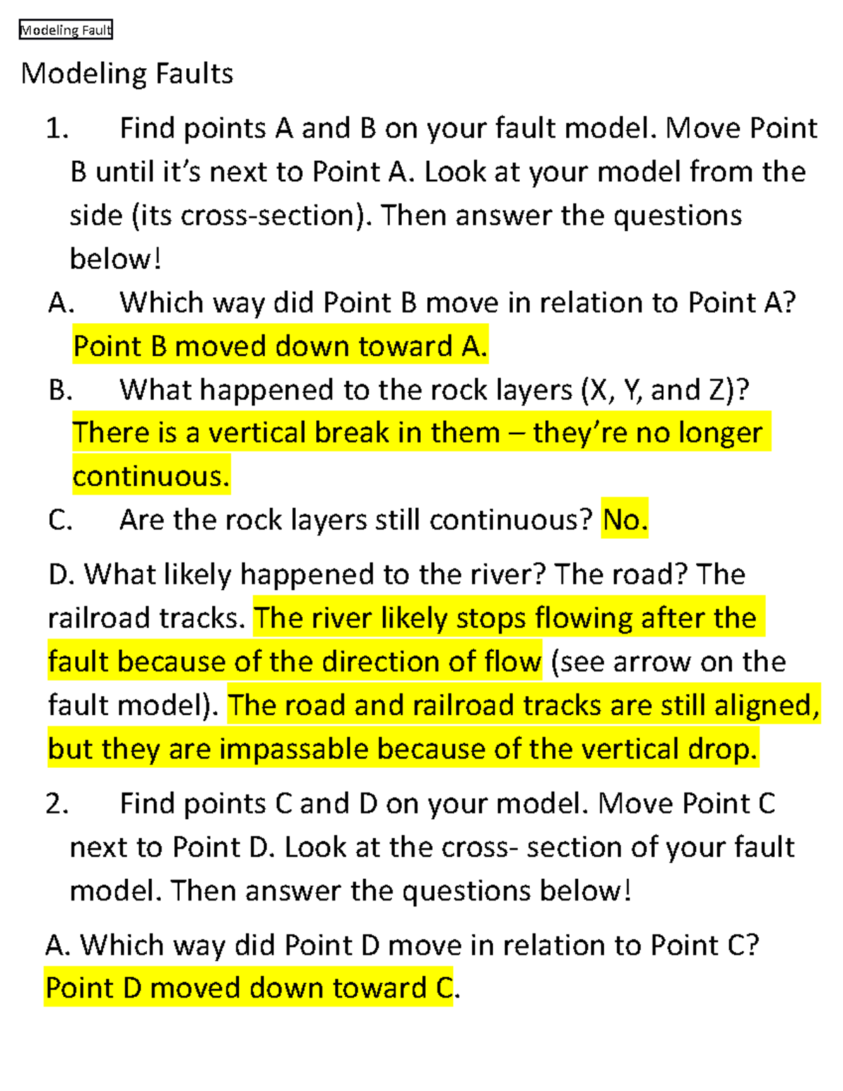 Modeling Fault Activity Modeling Fault Modeling Faults Find Points A And B On Your Fault