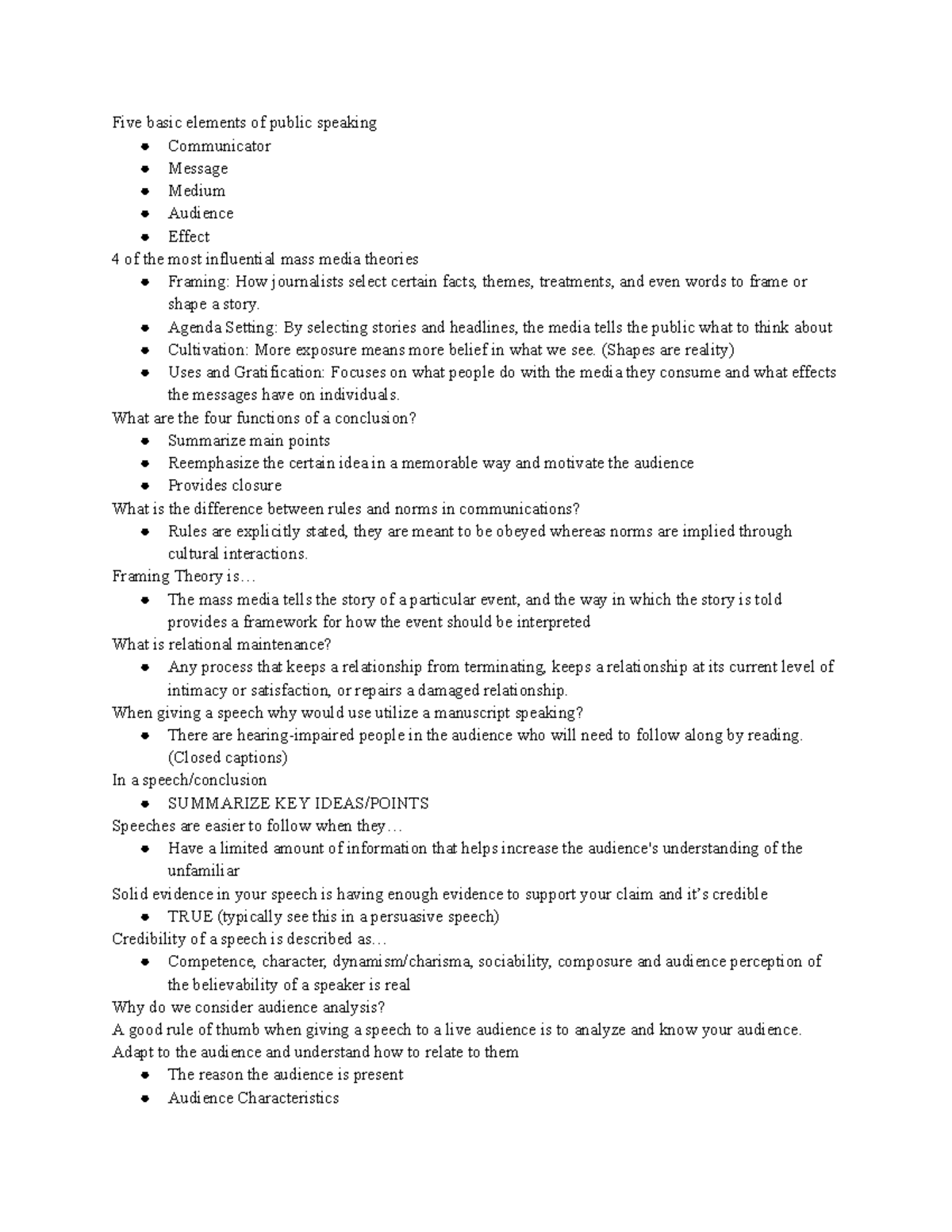 COM-100 Final Questions - Five basic elements of public speaking ...