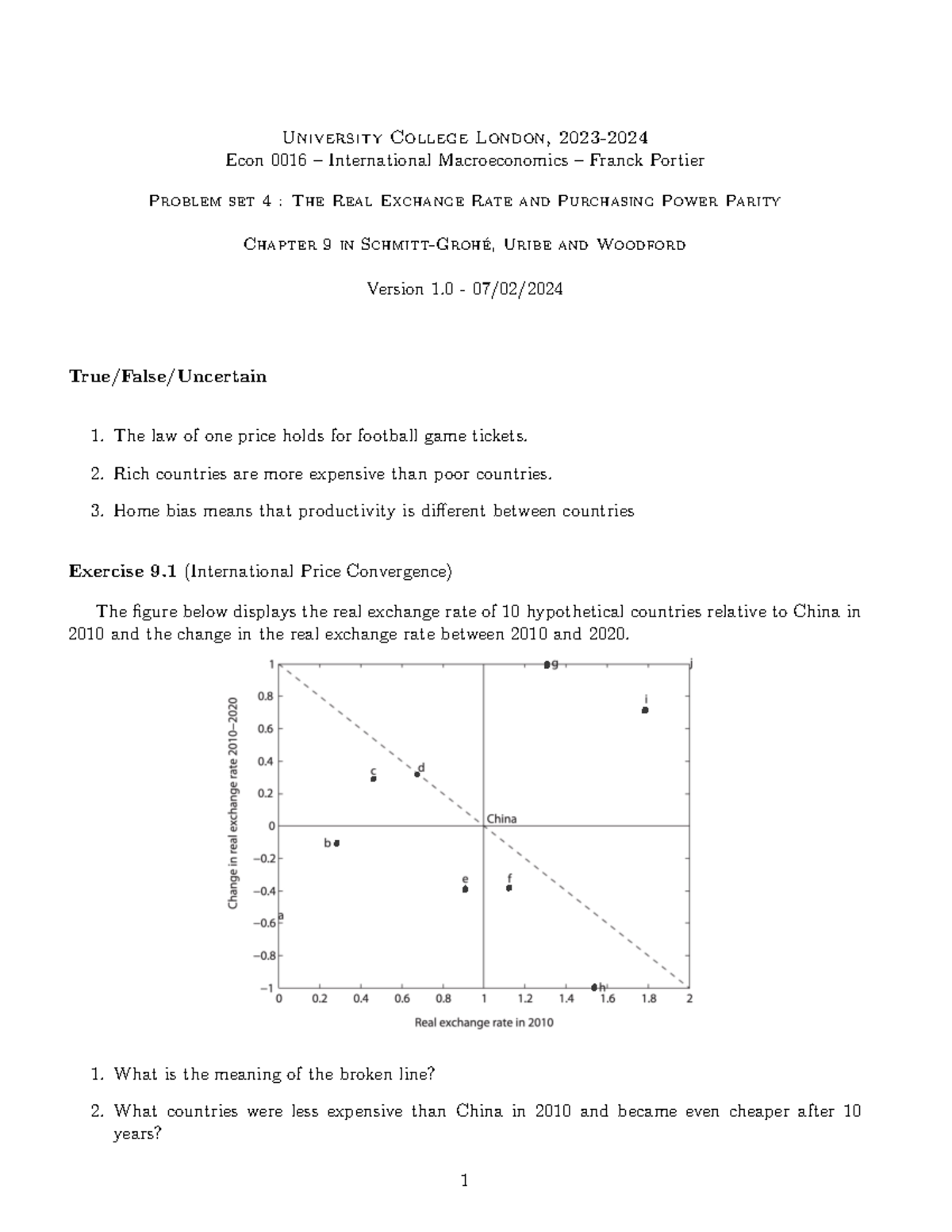 2023 2024 Econ0016 Problem Set 4 - University College London, 2023- Econ 0016 – International ...