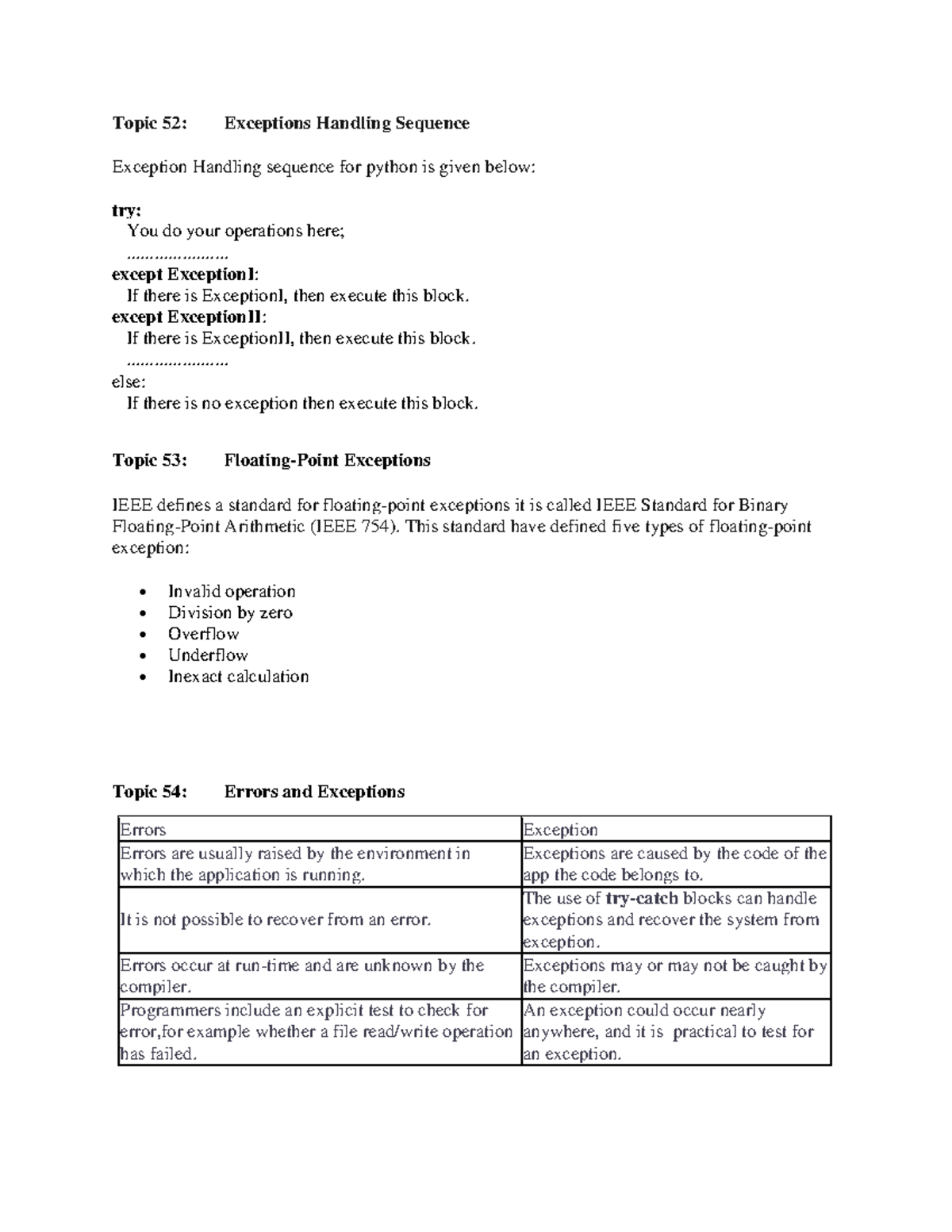Topic 52 69 - Topic 52: Exceptions Handling Sequence Exception Handling sequence for python is ...