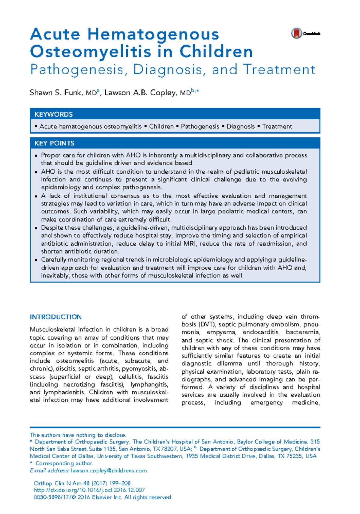 Acute Hematogenous Osteomyelitis in Children Pathogenesis, Diagnosis ...