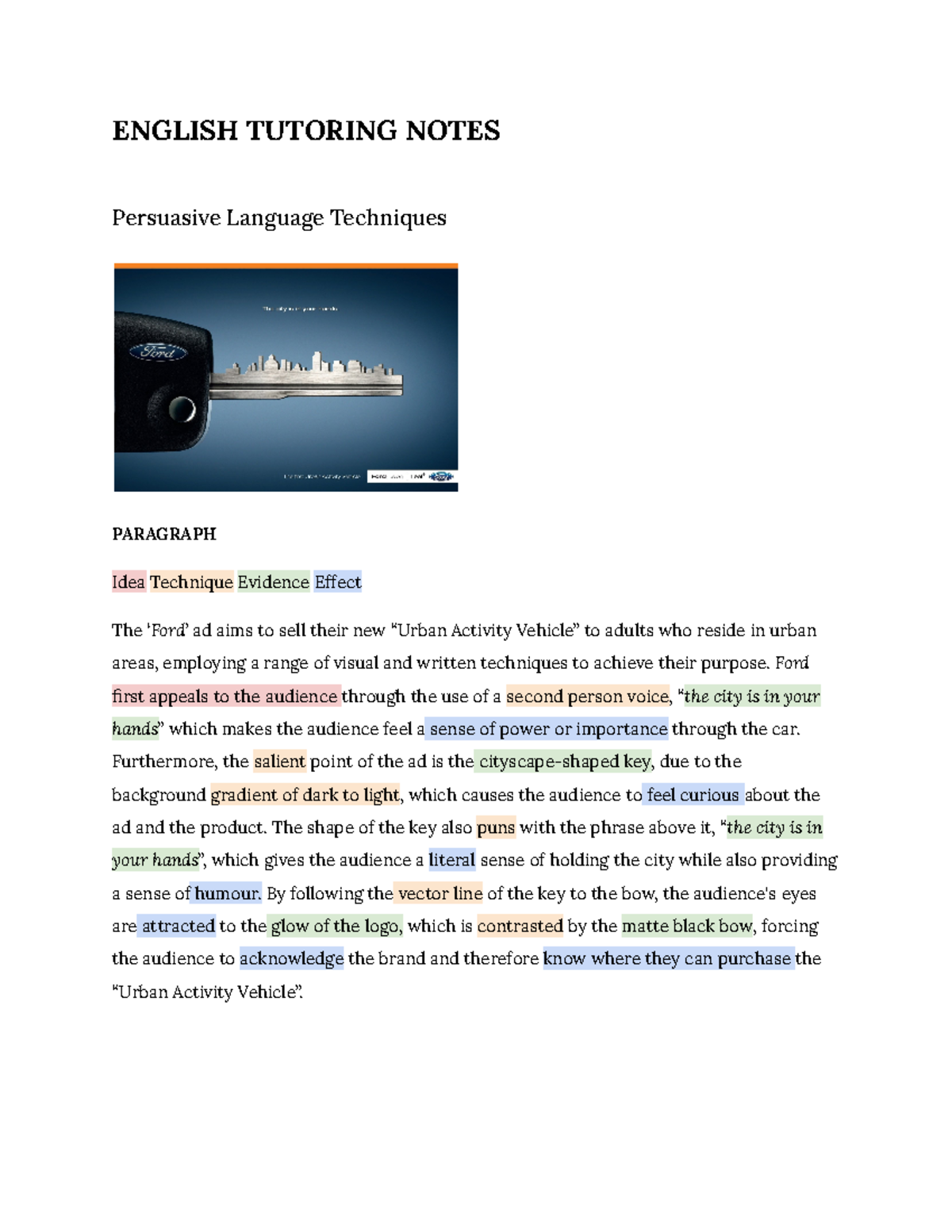 English Tutoring Notes - ENGLISH TUTORING NOTES Persuasive Language ...