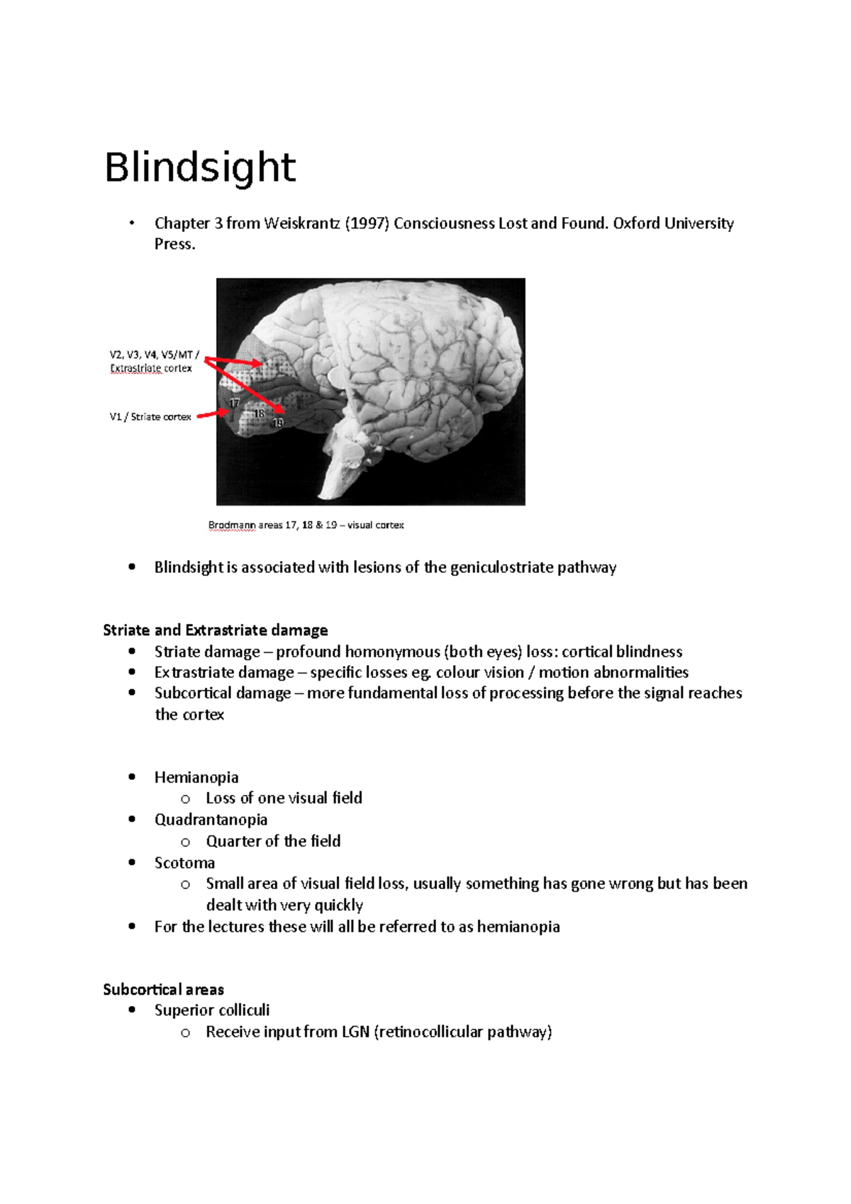 Blindsight - Blindsight Chapter 3 from Weiskrantz (1997) Consciousness ...