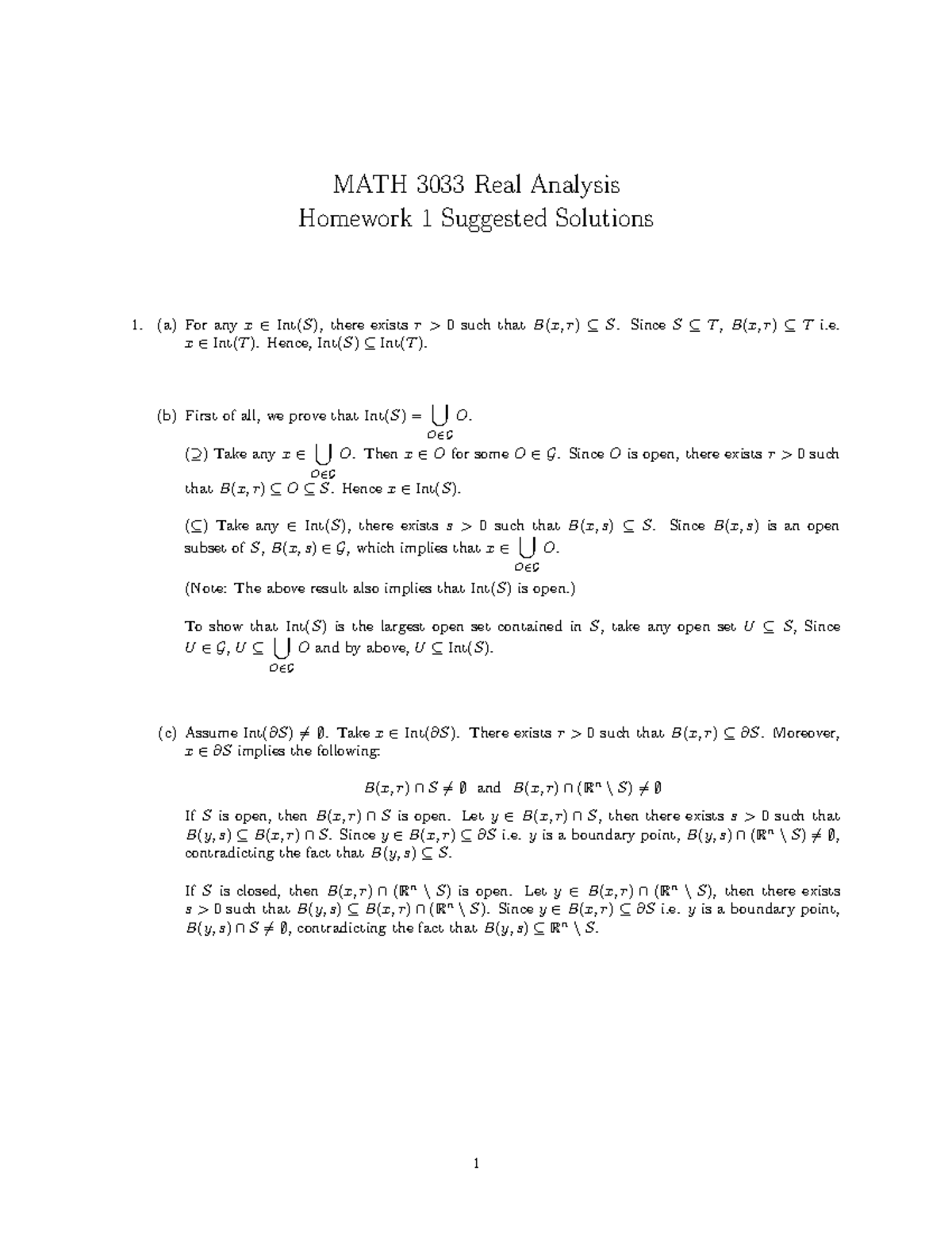 Homework 1 Fall 2023 soln - MATH 3033 Real Analysis Homework 1 Suggested Solutions (a) For any x ...