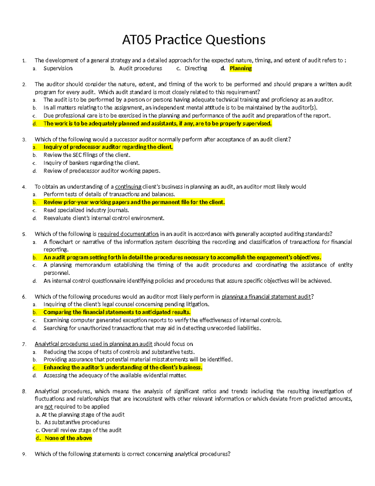 AT05 Practice Questions with answers-1 - AT05 Practice Questions 1. The ...