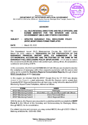 MC 2022 - 027 Barangay Financial Report - Reference: Department of ...