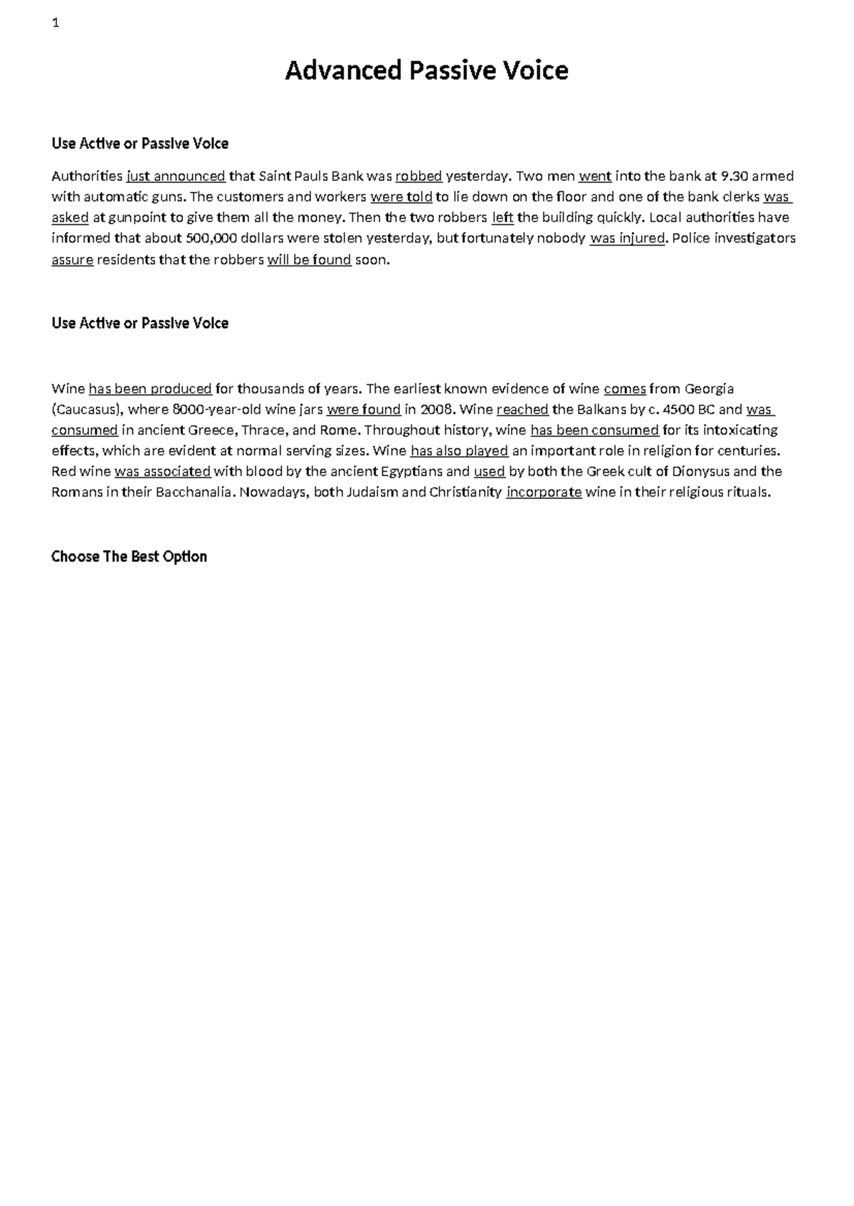 Advanced Passive Voice Exercises - Advanced Passive Voice Use Active or ... Advanced Passive Voice Exercises - Advanced Passive Voice Use Active or ...