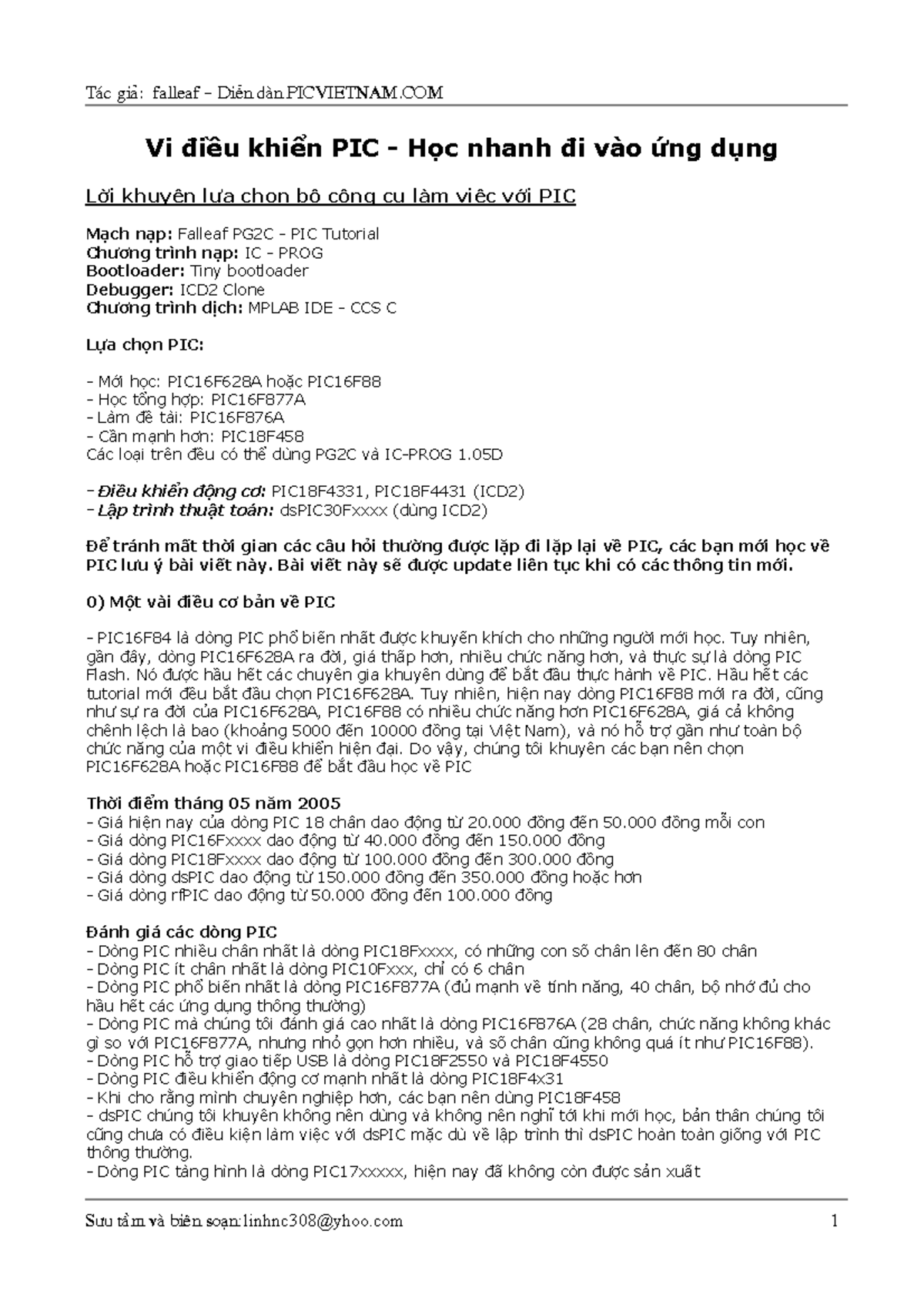 Giáo trình Vi điều khiển PIC - Vi điều khiển PIC - Học nhanh đi v‡o ứng ...