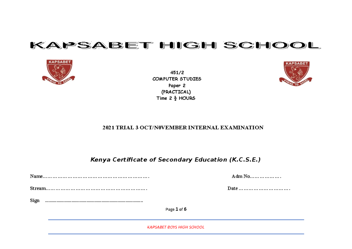 451 F4 Computer P2 QS - good - 2021 TRIAL 3 OCT/N0VEMBER INTERNAL EXAMINATION 451/ COMPUTER ...