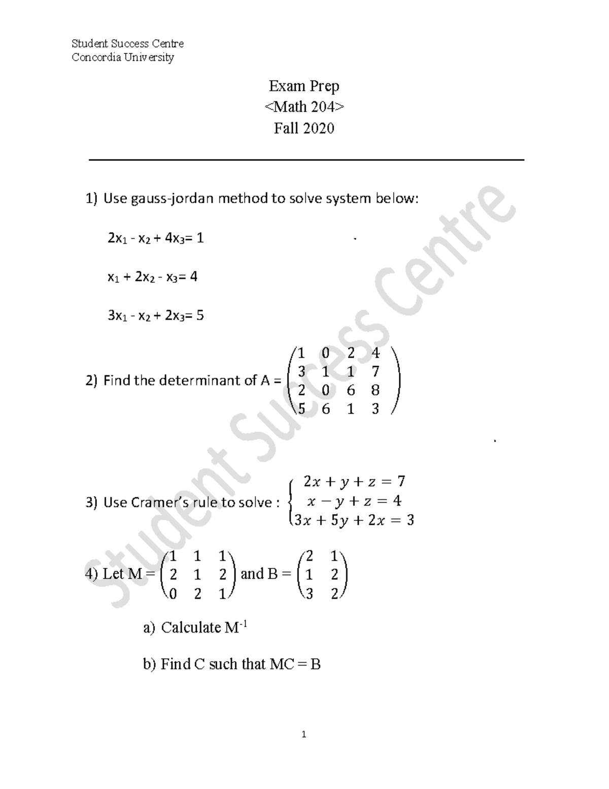Sample/practice exam Autumn 2020, questions - Foncordia University Exam ...