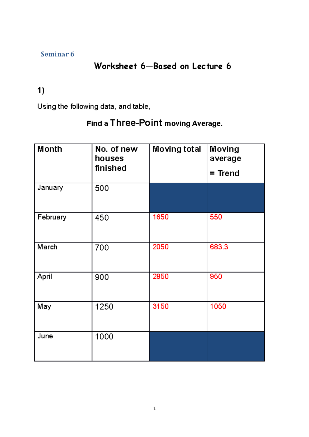 Seminar 6 week 7 solutions - Seminar 6 Worksheet 6—Based on Lecture 6 1 ...