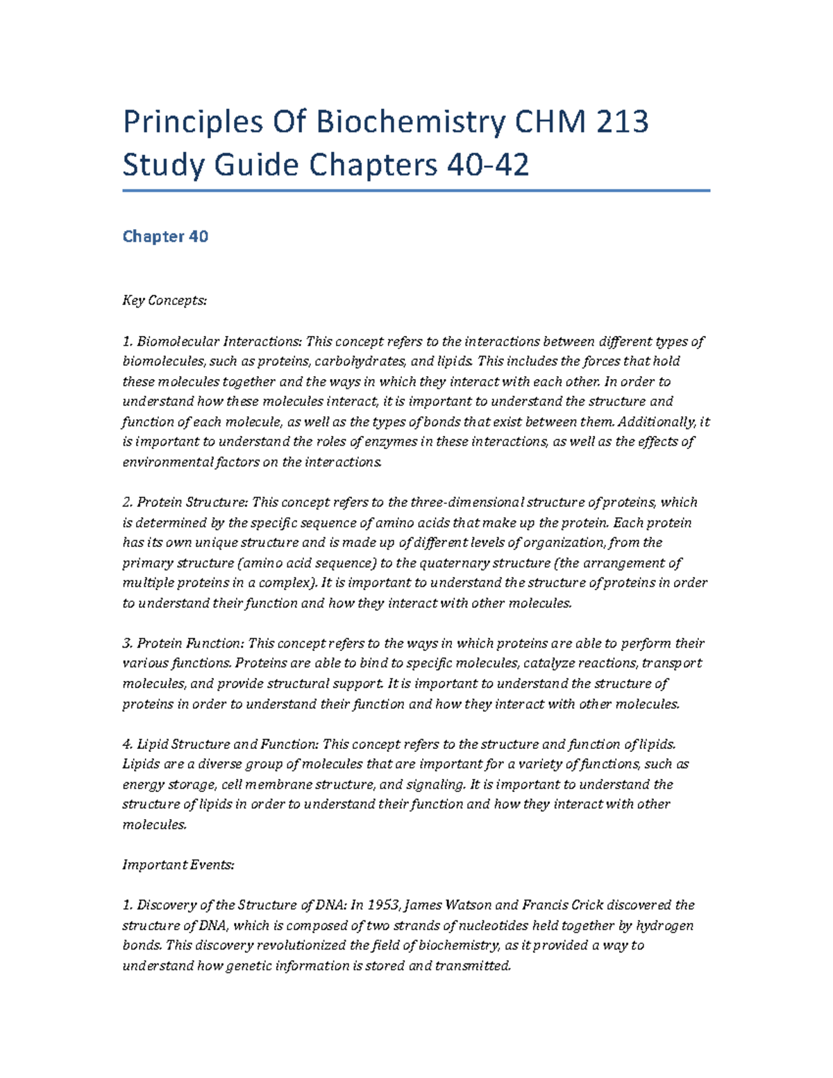 Principles Of Biochemistry CHM 213 Study Guide Chapters 40-42 - This ...