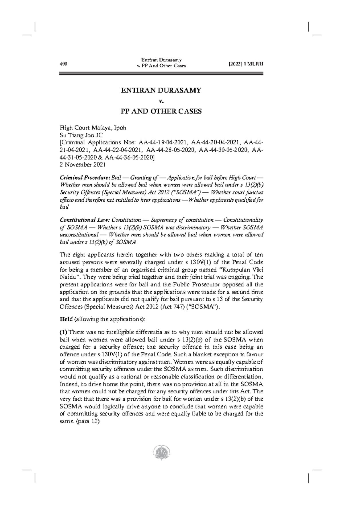 Atipsom & Bail Case - Latest case - 490 [2022] 1 MLRH v. PP And Other ...