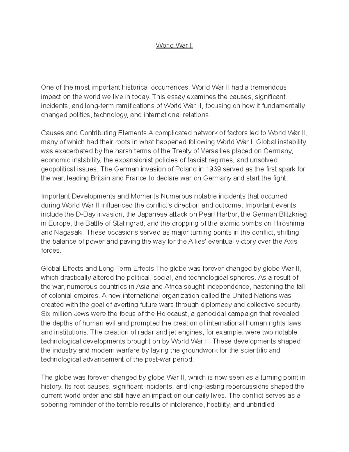 Ww2 essay - World War ll One of the most important historical ...