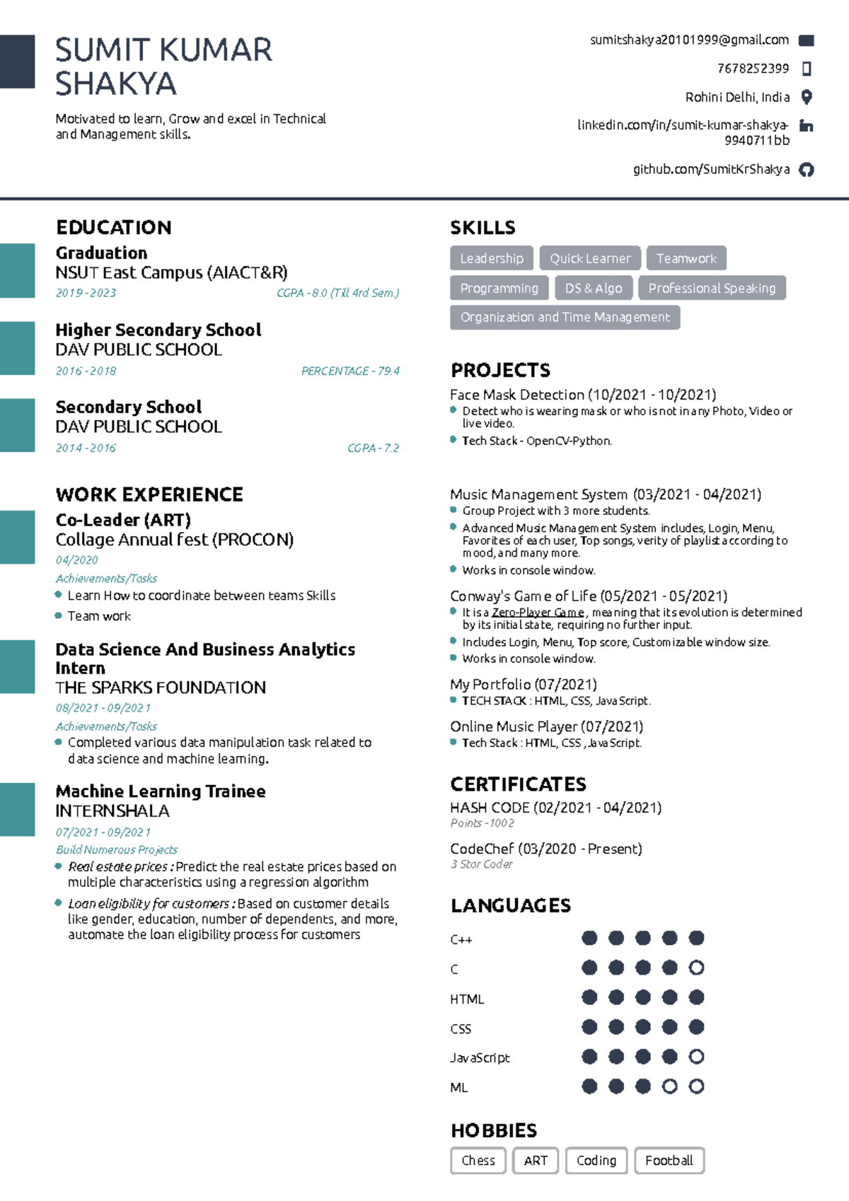Resume format and prep documents - SUMIT KUMAR SHAKYA Motivated to ...