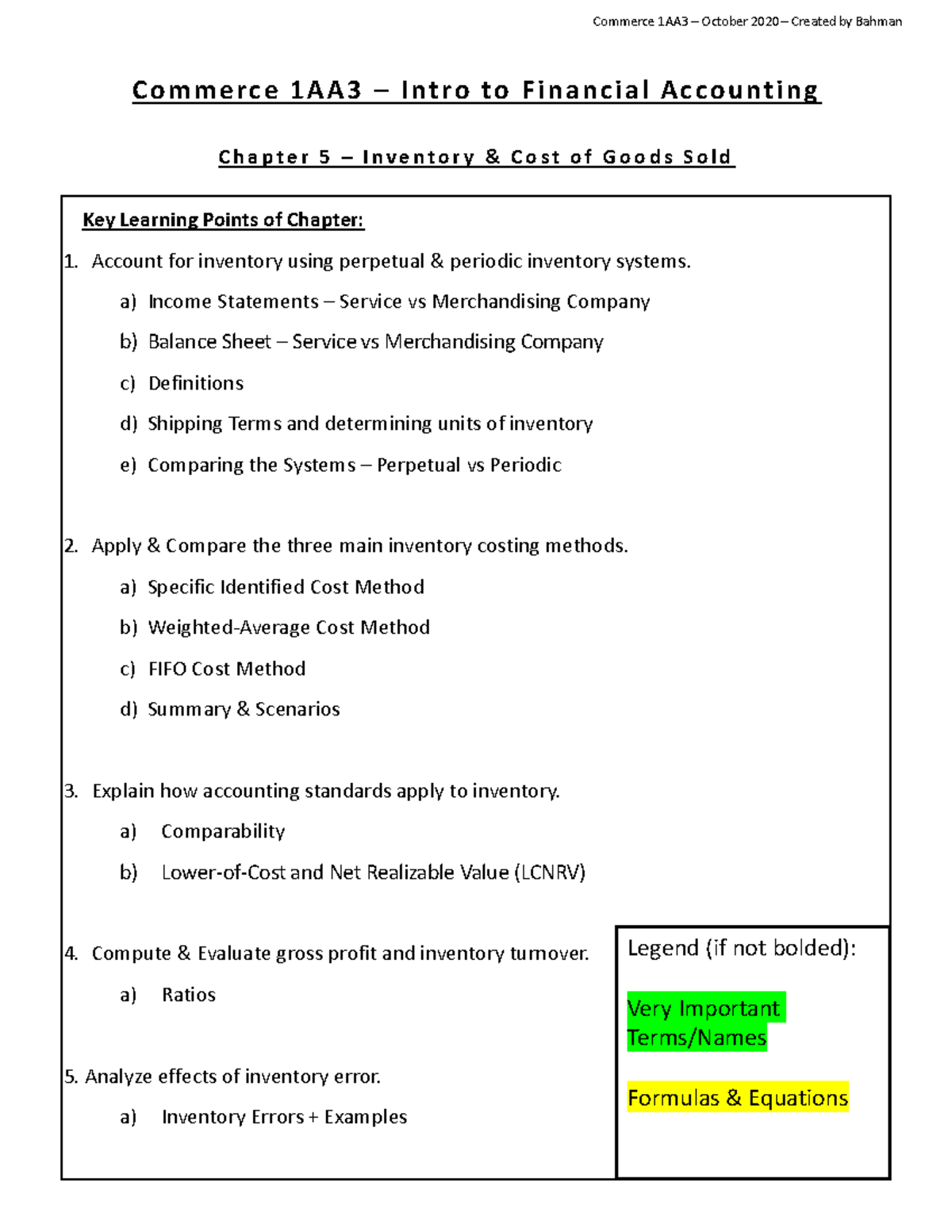 Accounting Chapter 5 Review Package V2 - Key Learning Points of Chapter ...