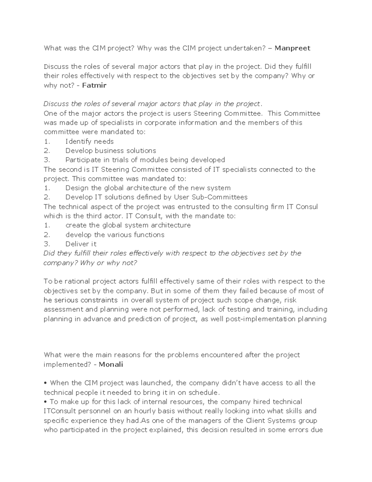 CIM Project - written - What was the CIM project? Why was the CIM ...