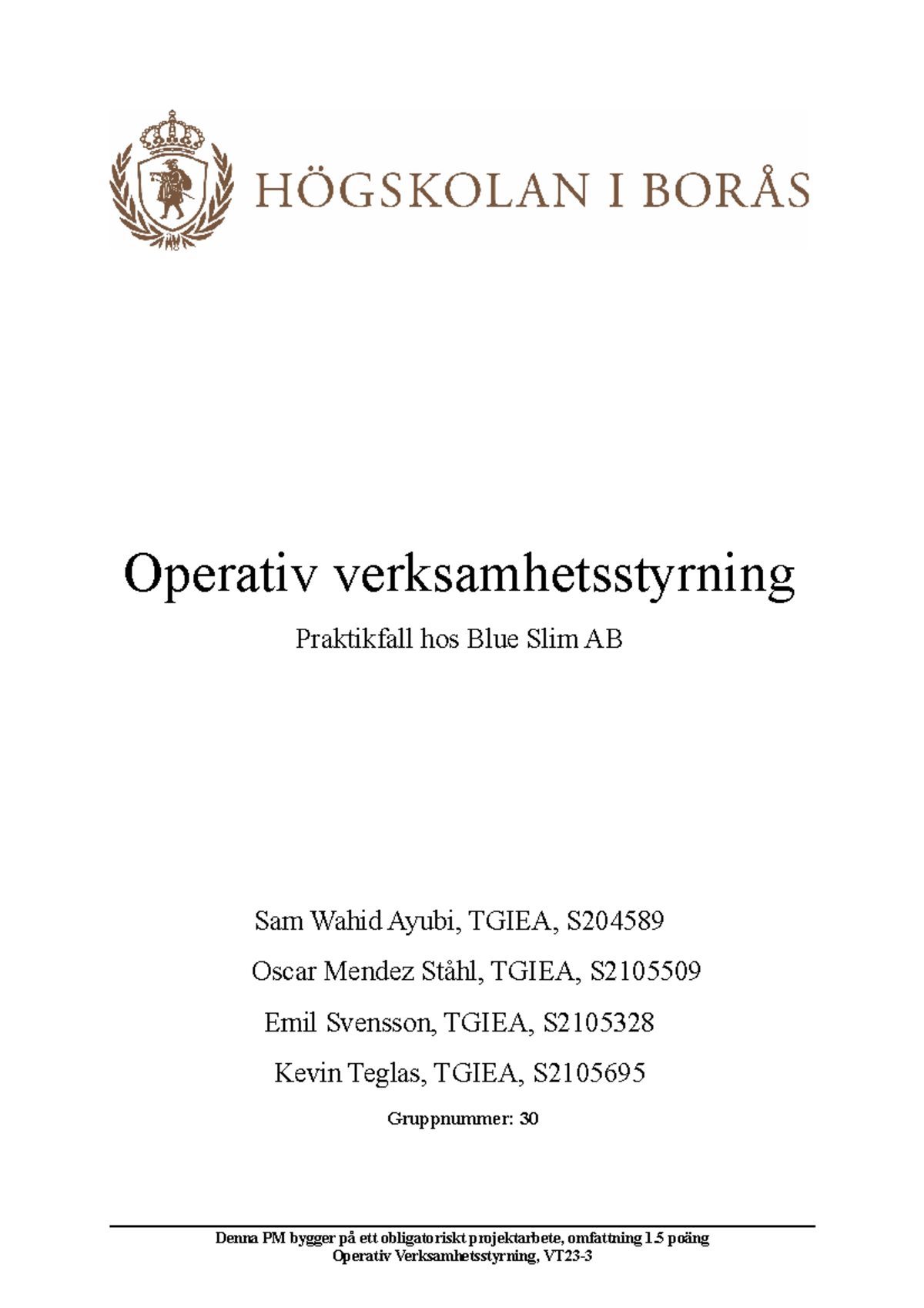 Projektarbete Operativ verksamhetsstyrning - Operativ ...
