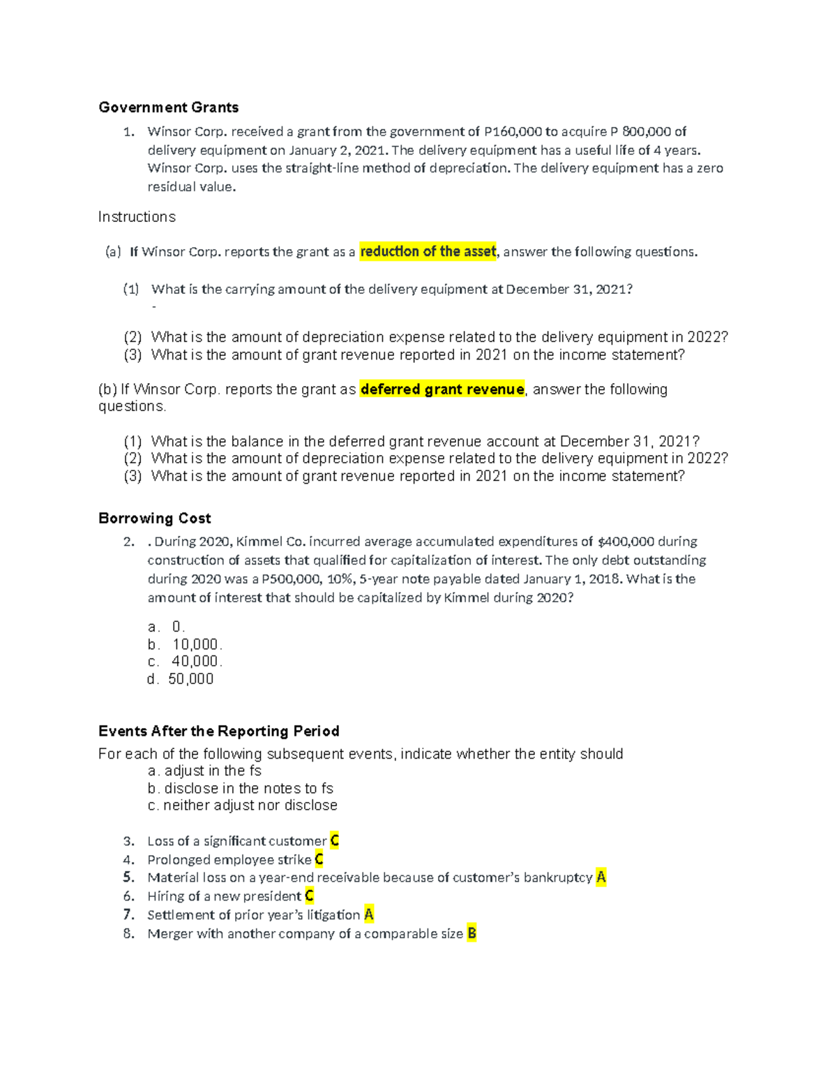Take home quiz for print 4 - Government Grants 1. Winsor Corp. received ...