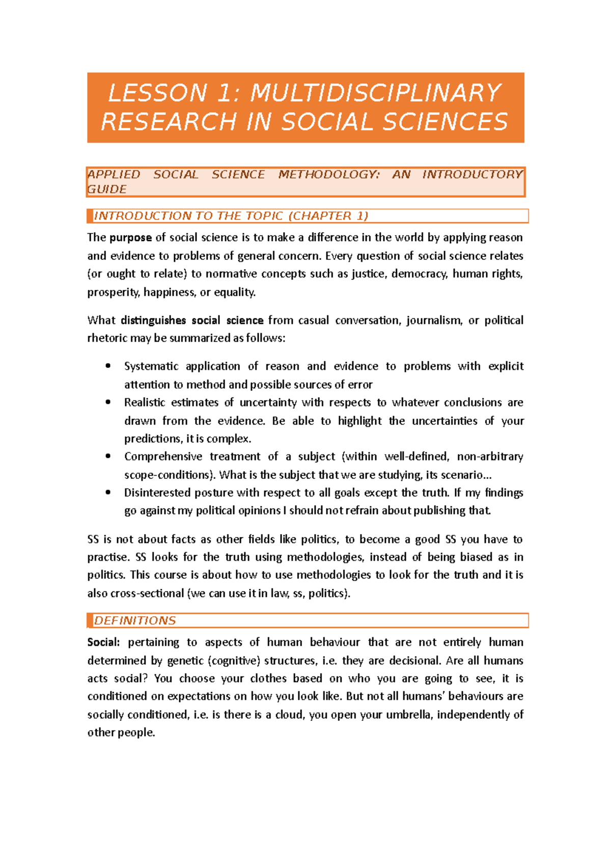 UNIT 1 MULTIDISCIPLINARY RESEARCH FOR SOCIAL SCIENCES - LESSON 1 ...