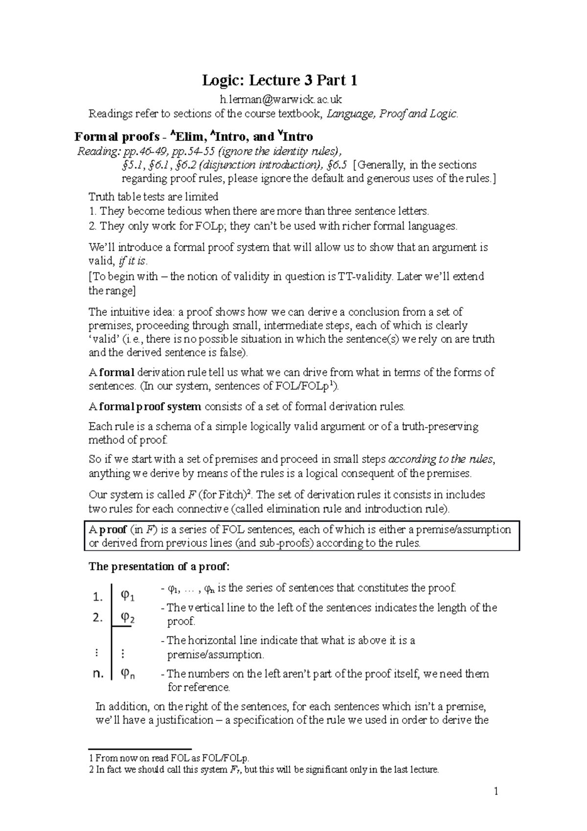 Logic Handout 22 Lecture 3 P1 Logic Lecture 3 Part 1 Hwarwickac Readings Refer To Sections 1362