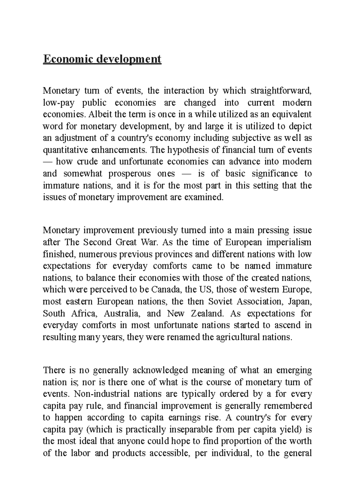 Economic development - Economic development Monetary turn of events ...