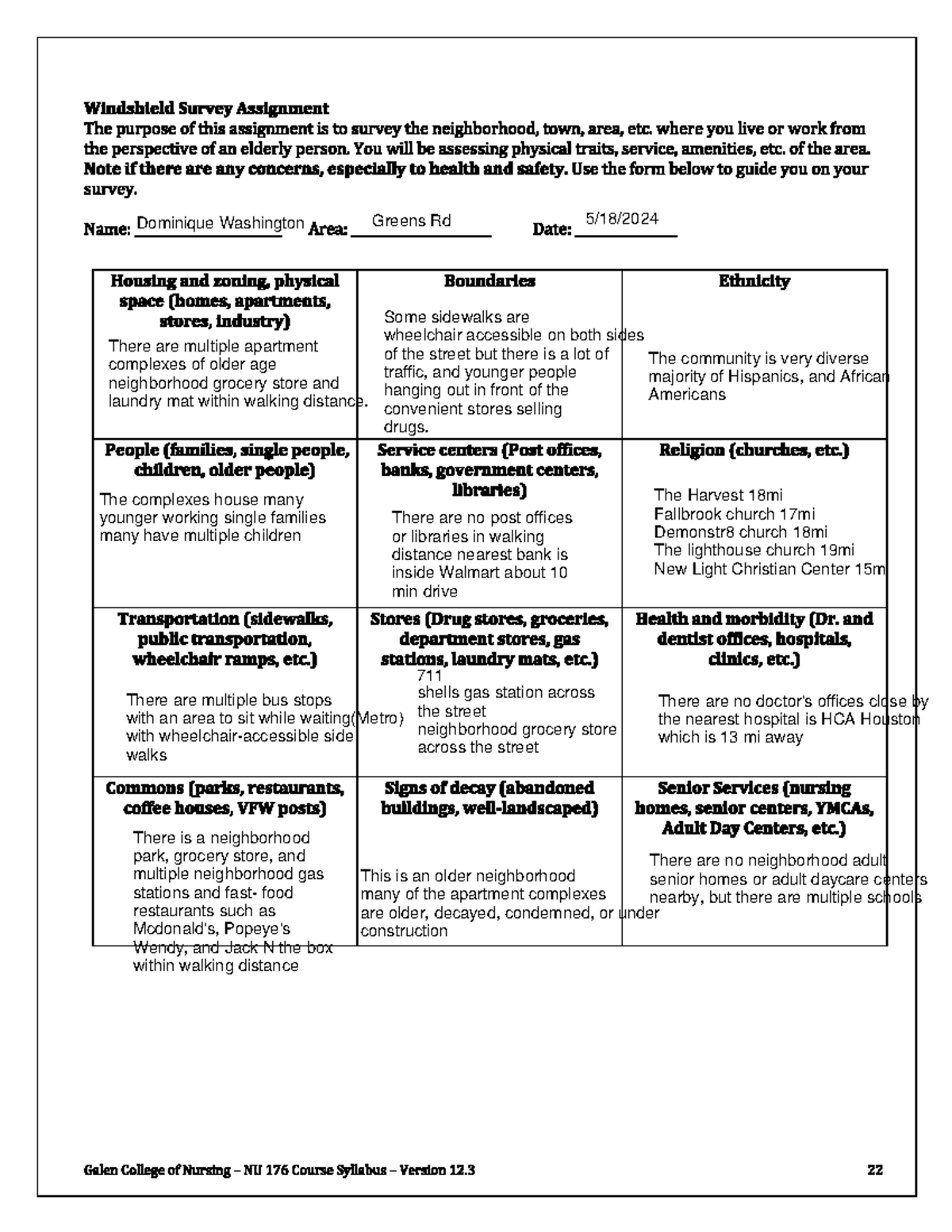 Windshield survey - NU 176 - Studocu