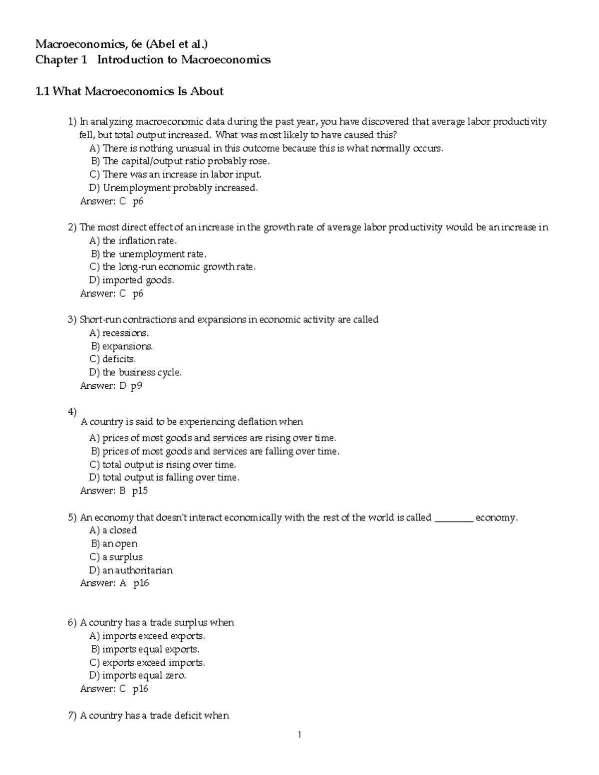 Homework Solutions - 1 Macroeconomics, 6e (Abel et al.) Chapter 1 ...