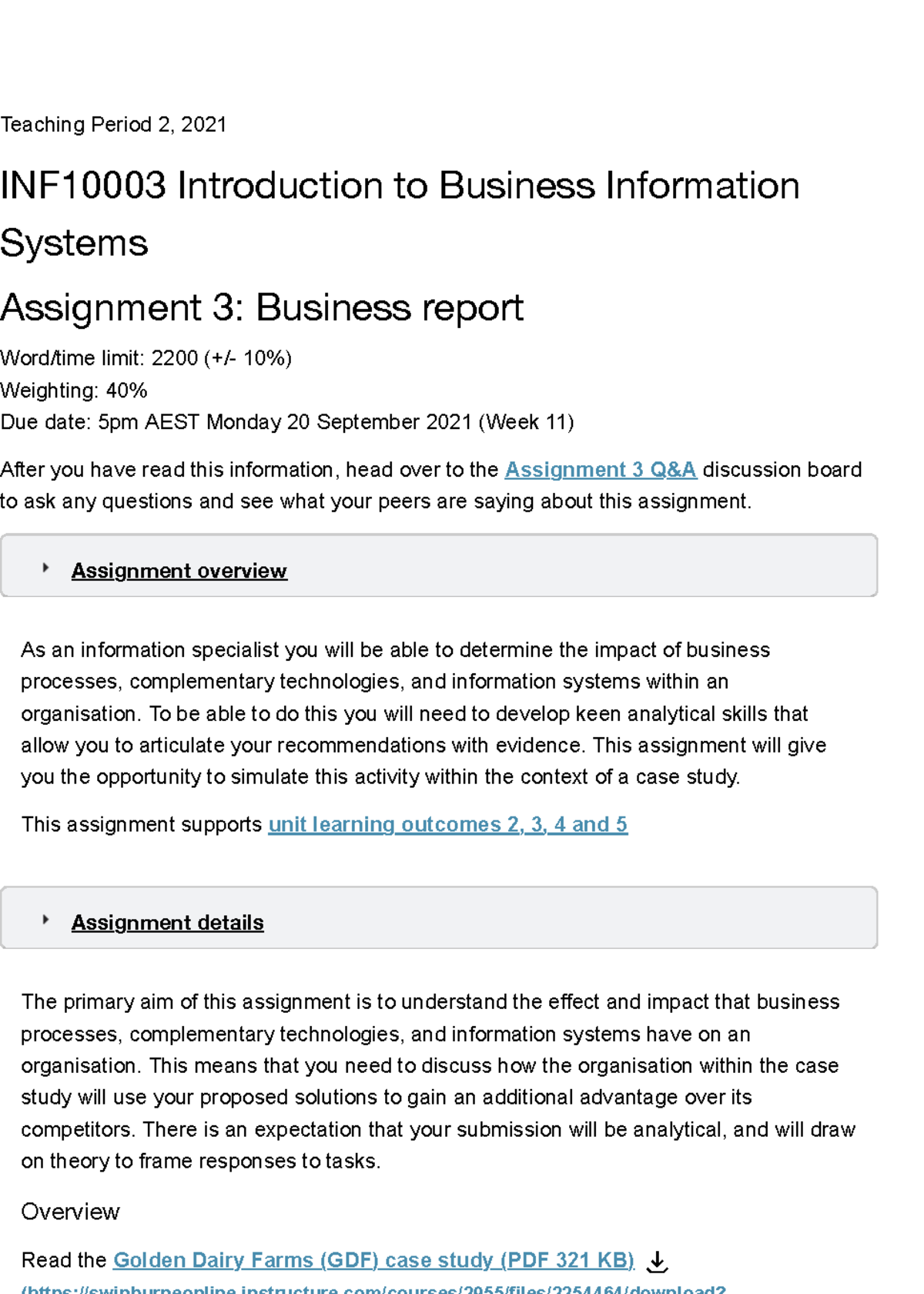 Assignment 3: Business report - Teaching Period 2, 2021 INF10003 ...